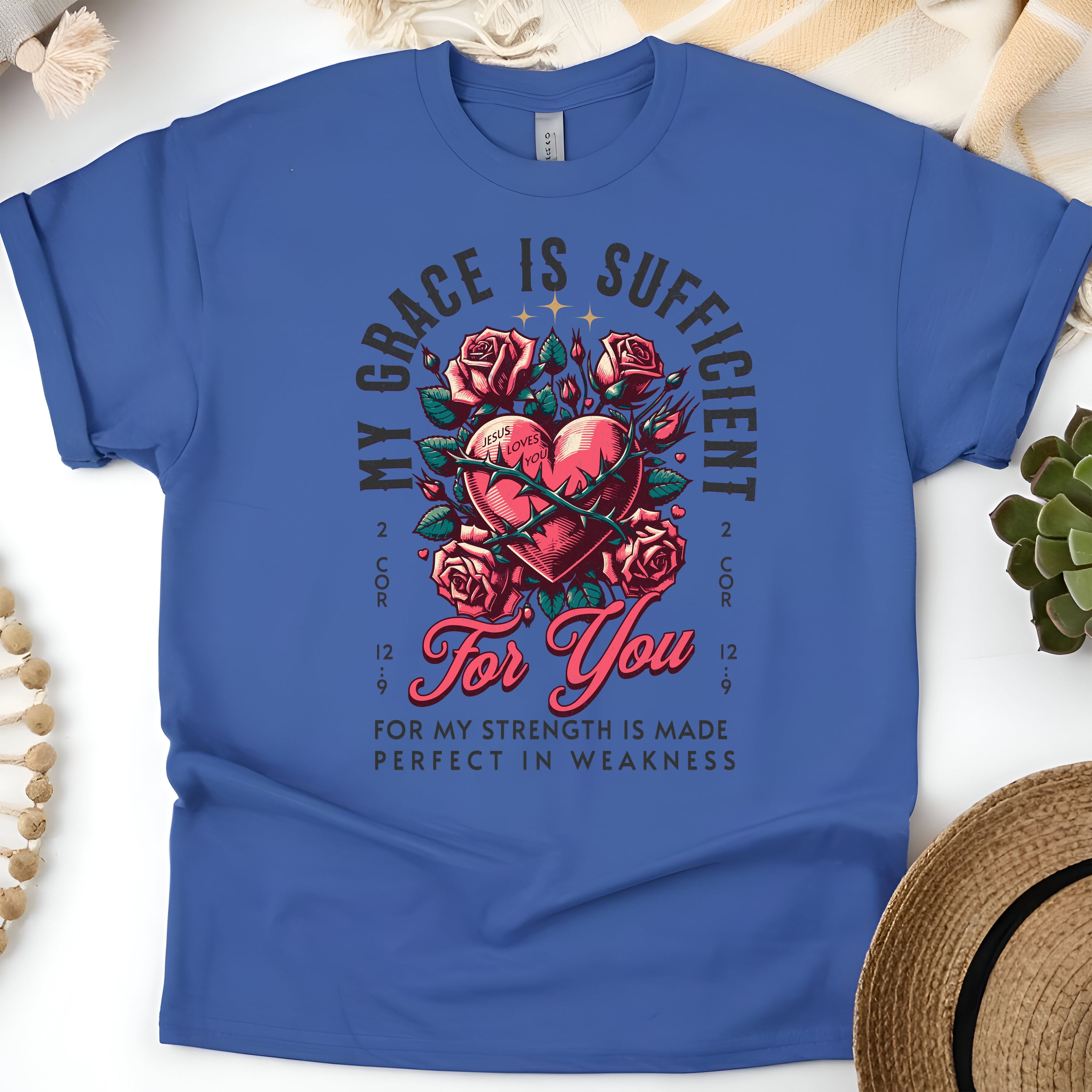 Jesus Loves You Heart and Roses Shirt – Grace Strength Bible Verse Tee ...