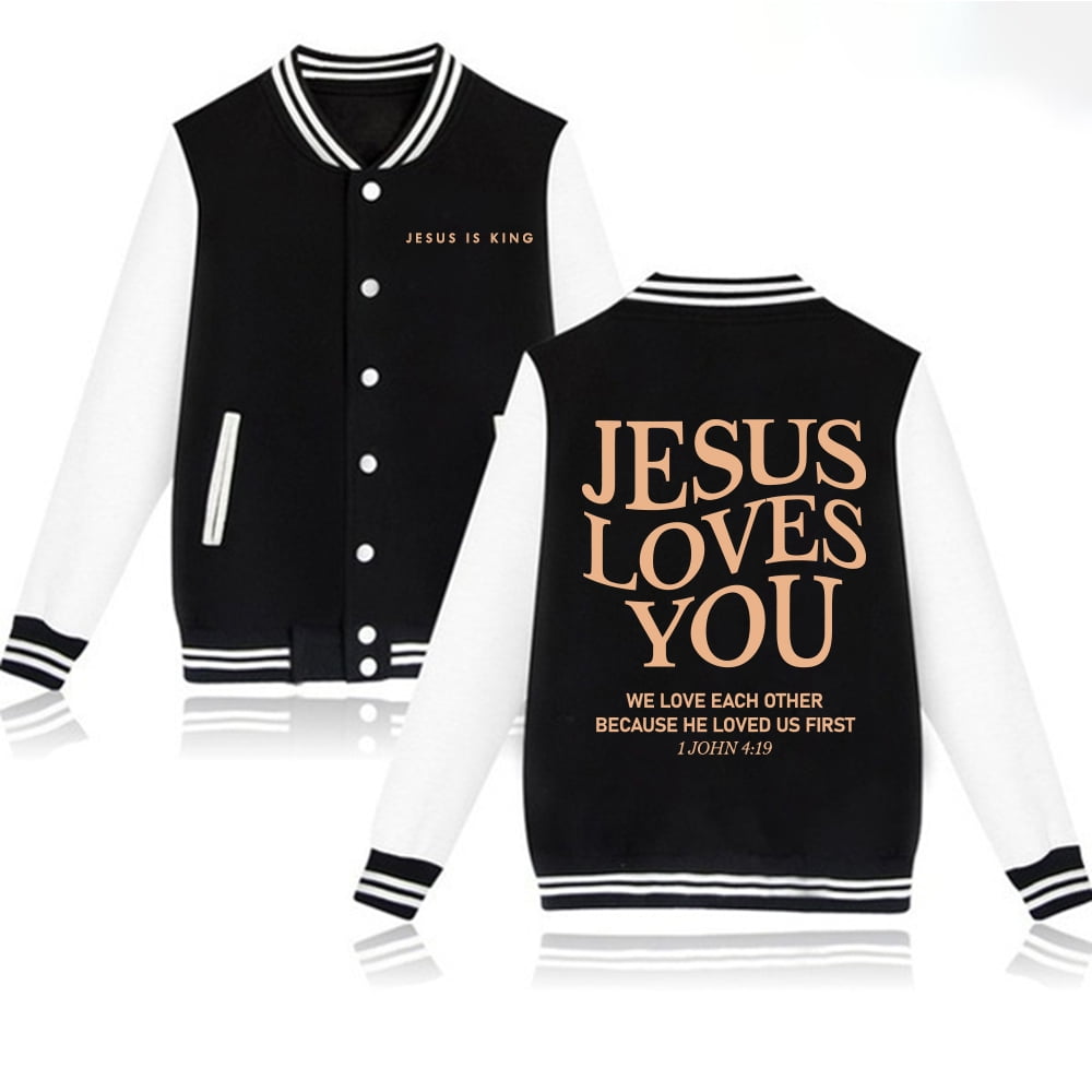 Jesus Loves You Hoodie Baseball Uniform Jackets Men Women Christian ...