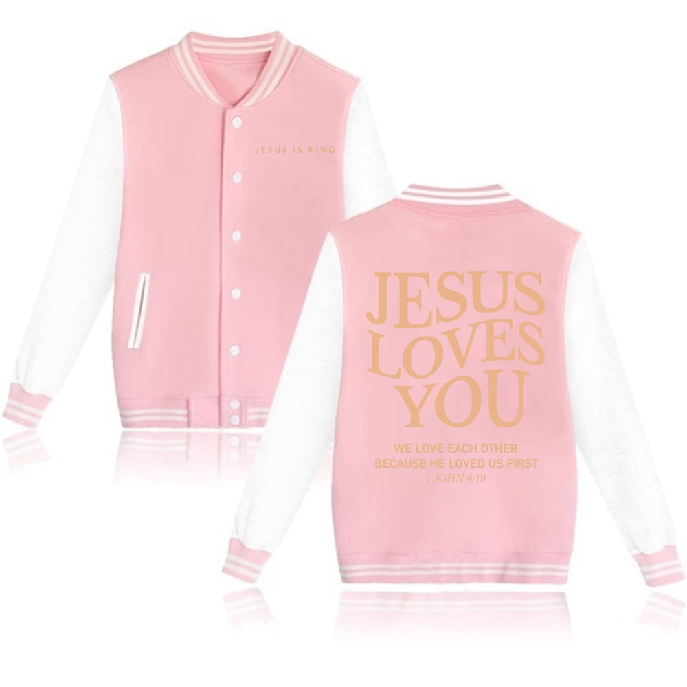 Jesus Loves You Hoodie Baseball Uniform Jackets Men Women Christian ...