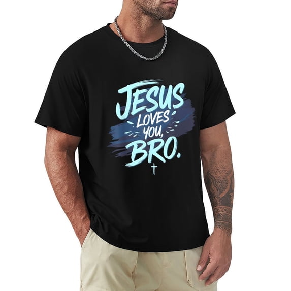 Jesus Loves You Men's Cotton HD Print Short Sleeve T-Shirt Crew Neck ...