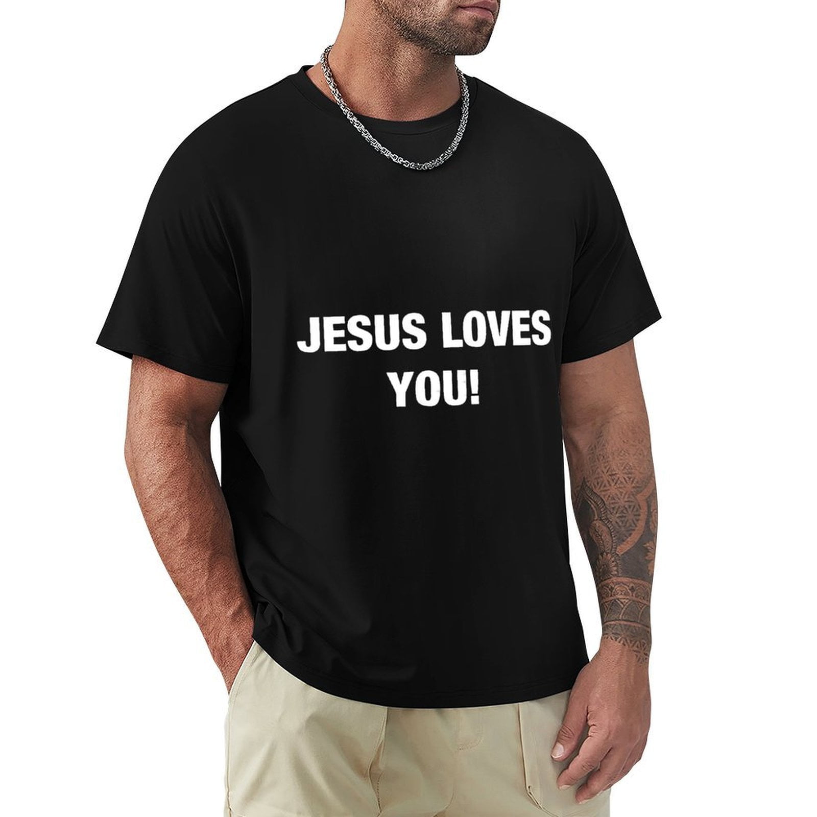 Jesus Loves You Men's Cotton HD Print Short Sleeve T-Shirt Crew Neck ...