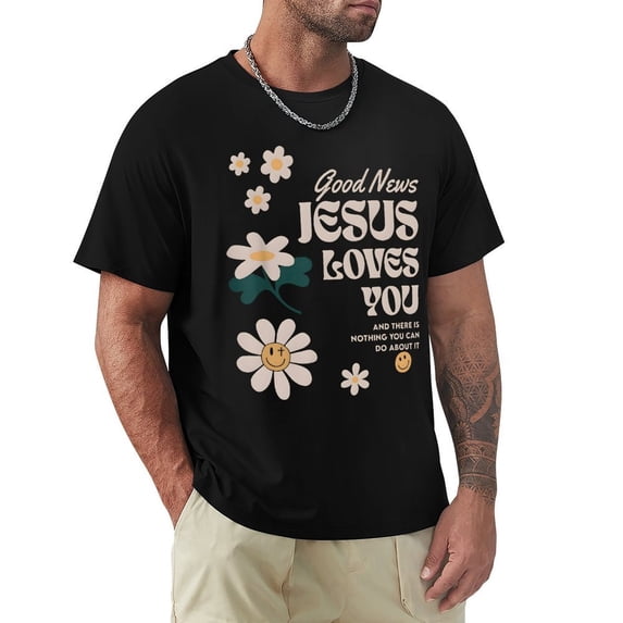 Jesus Loves You Men's Cotton HD Print Short Sleeve T-Shirt Crew Neck ...