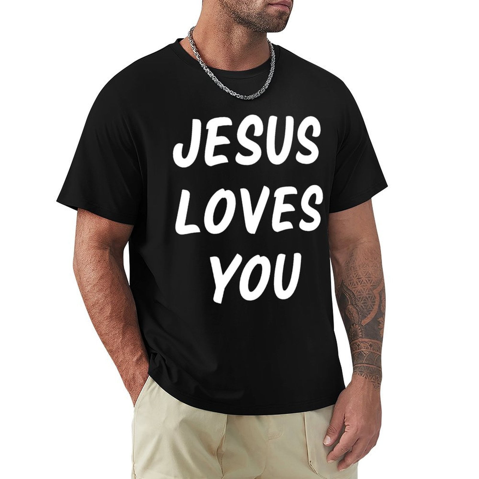 Jesus Loves You Men's Cotton HD Print Short Sleeve T-Shirt Crew Neck ...