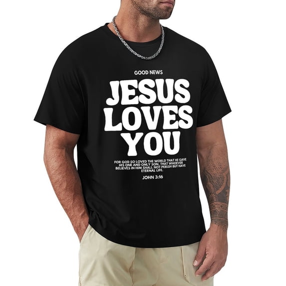 Jesus Loves You Men's Cotton HD Print Short Sleeve T-Shirt Crew Neck ...
