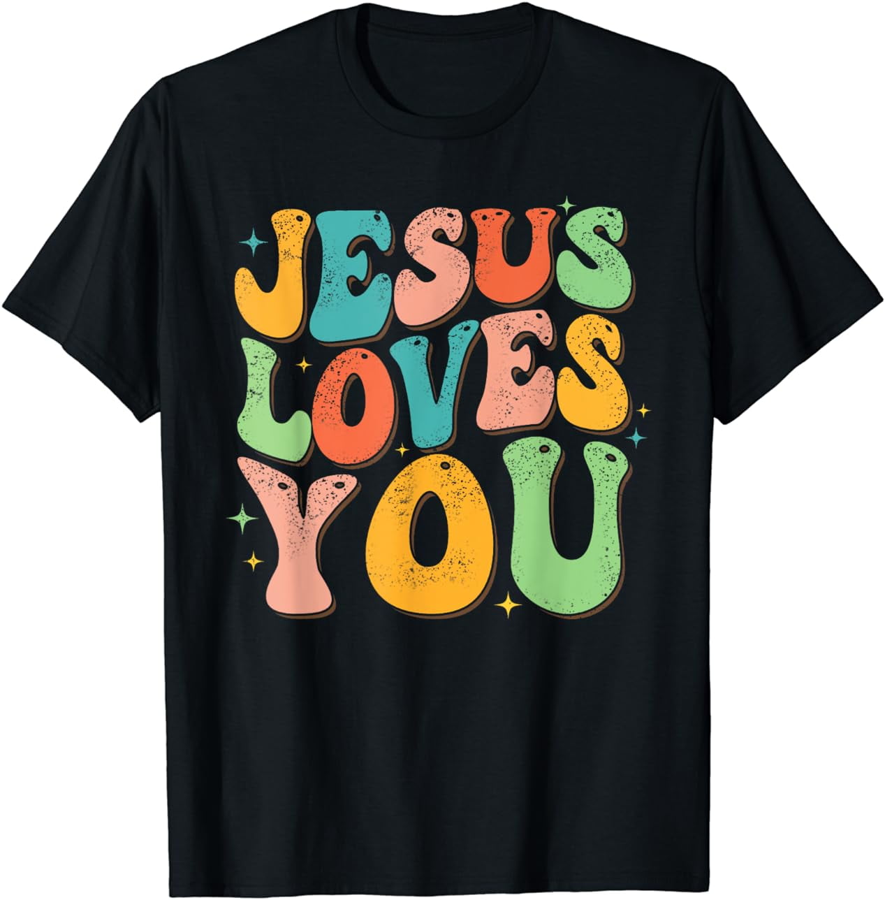 Jesus Loves You Retro Groovy Style Graphic Design Women T-Shirt ...