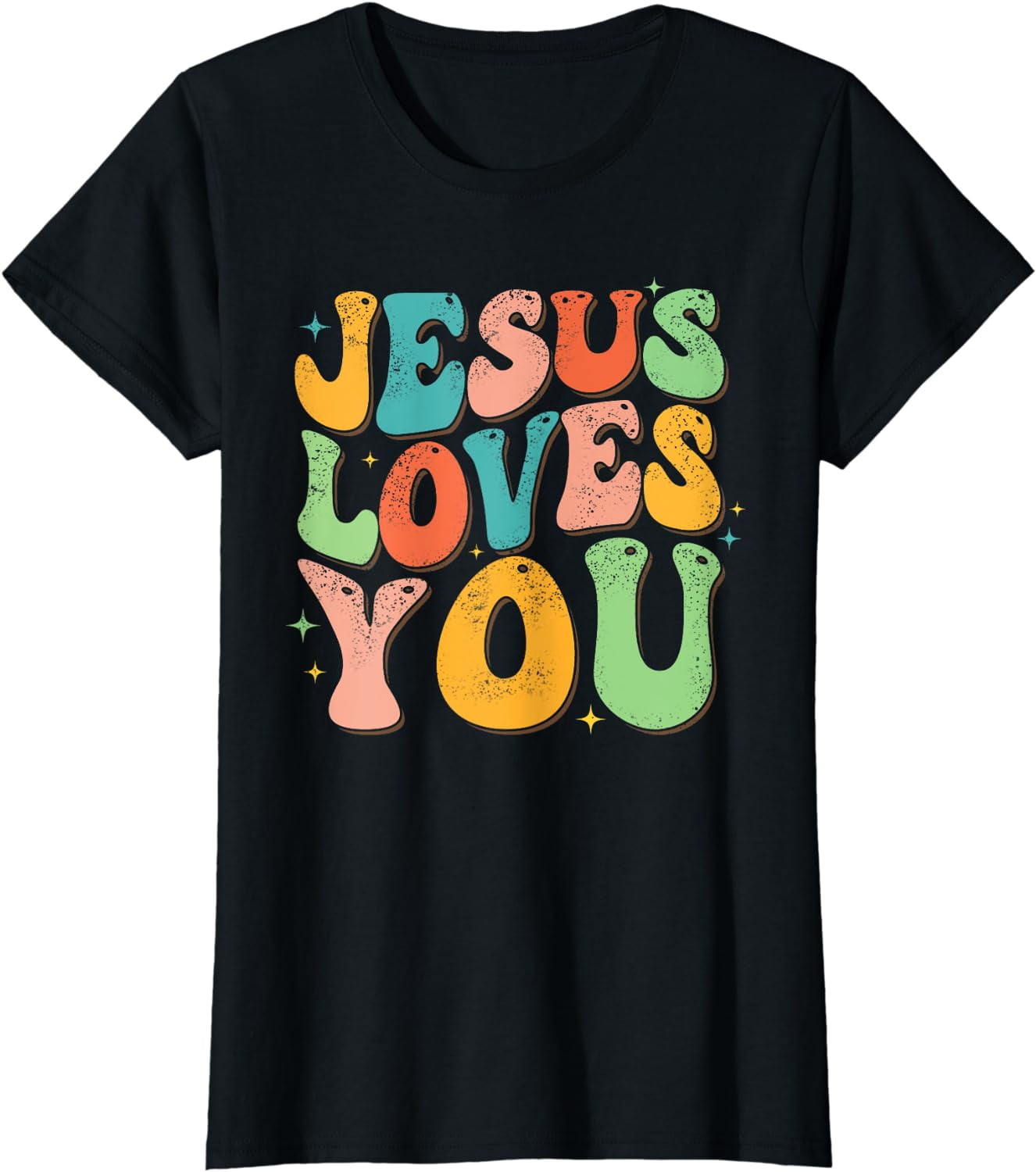 Jesus Loves You Retro Groovy Style Graphic Design Women T-Shirt ...