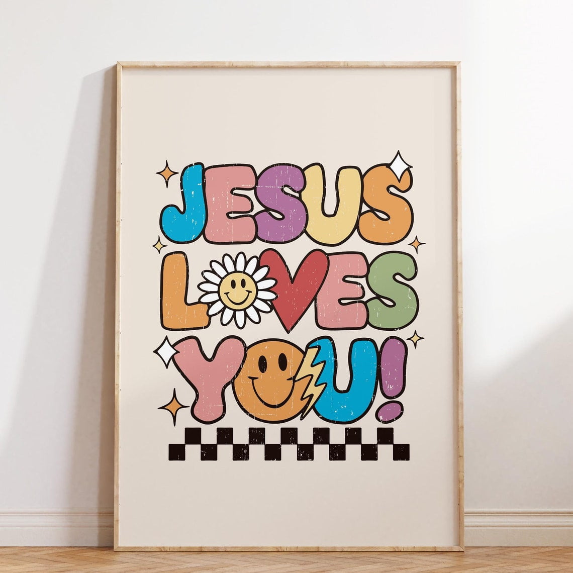 Jesus Loves You Wall Print, Retro Groovy Christian Art, Religious Print ...