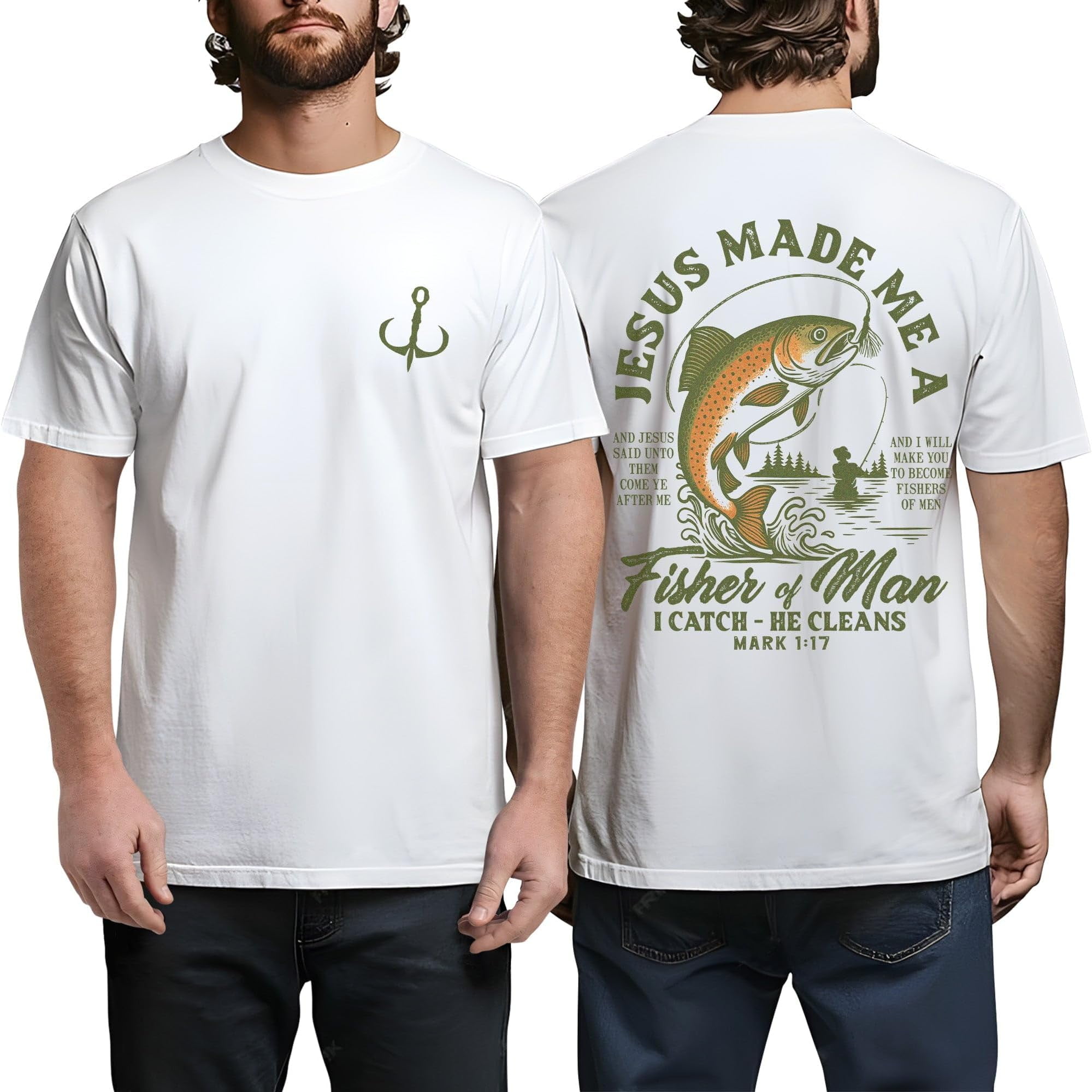 Jesus Made Me a Fisher of Men T-Shirt – Mark 1:17 Christian Fishing Tee ...