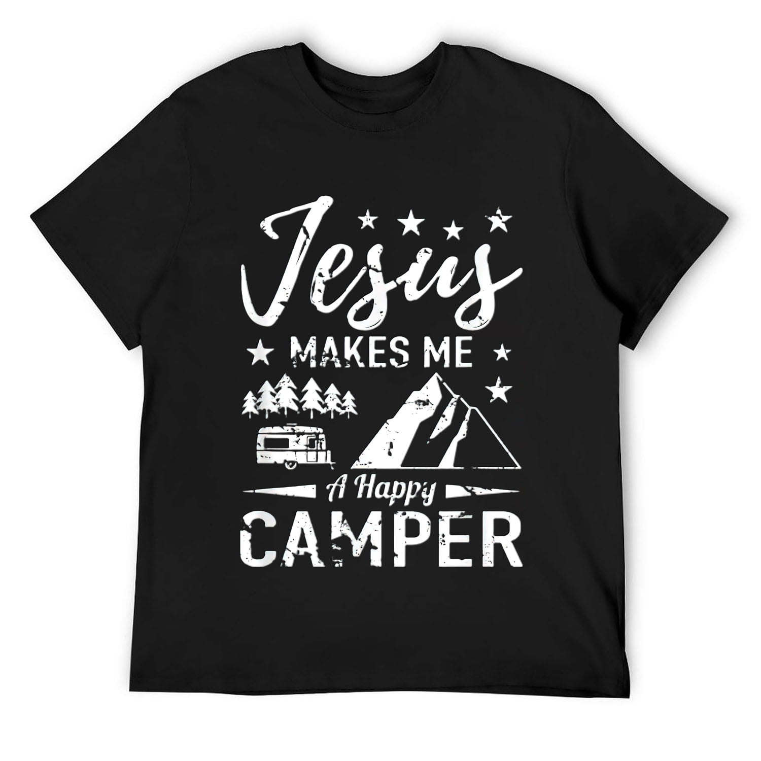 Jesus Makes Me A Happy Camper Camping RV Christian Religious Mens T ...