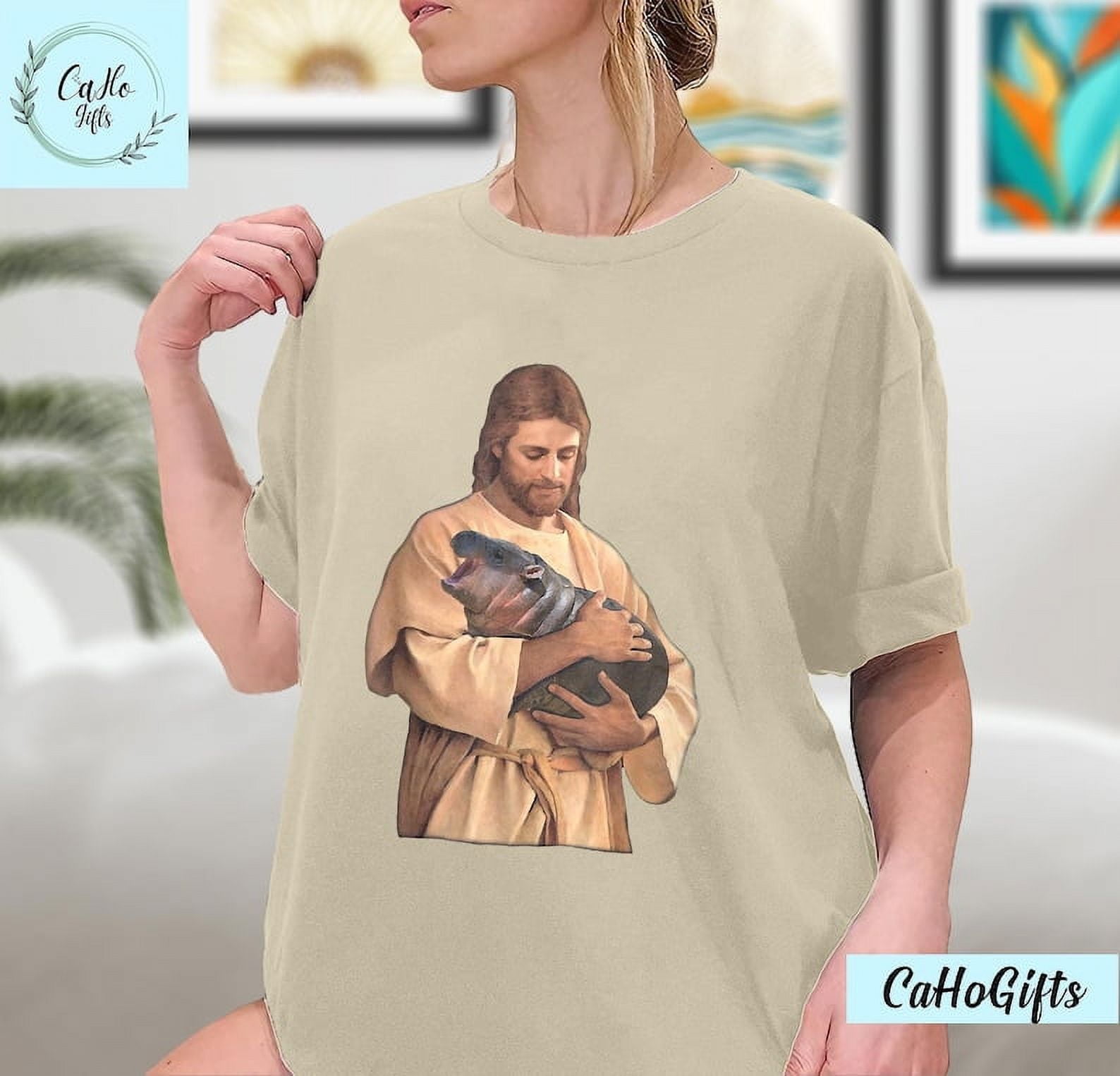 Jesus Moo Deng Shirt, Jesus Loves Moo Deng Bouncy Pig Cute Baby Hippo ...