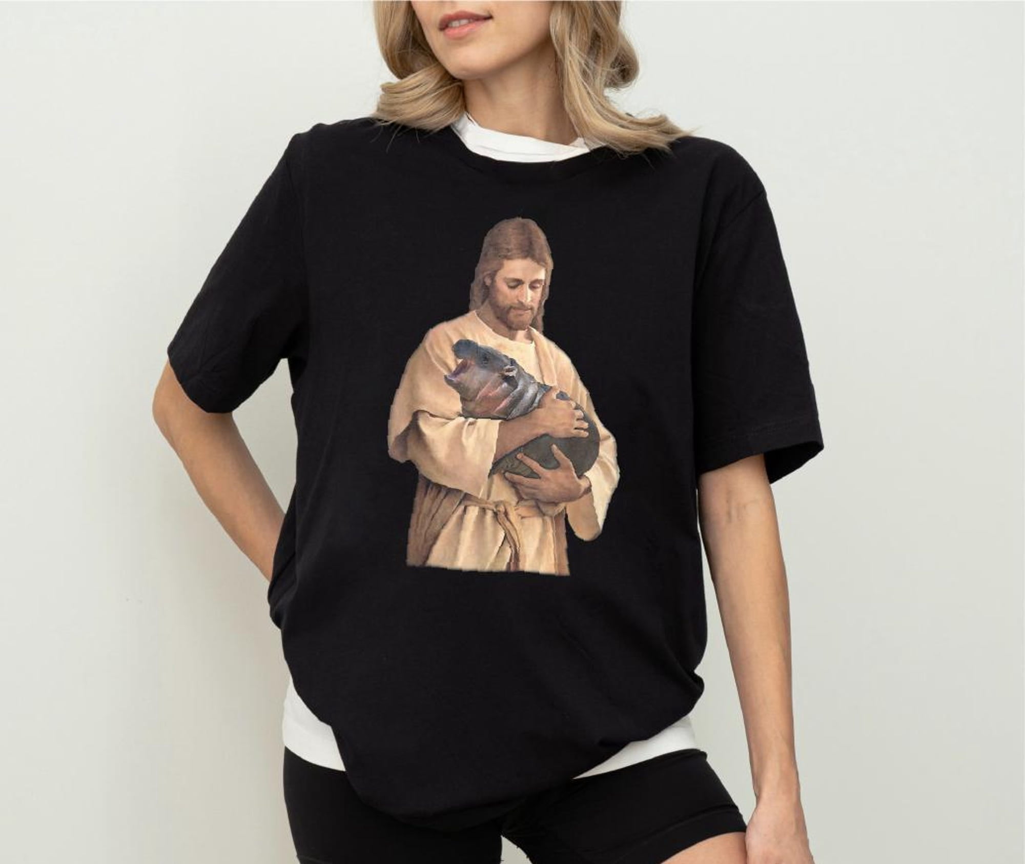 Jesus Moo Deng Shirt Religious Moo Deng Shirt Funny Meme TShirt Bouncy ...