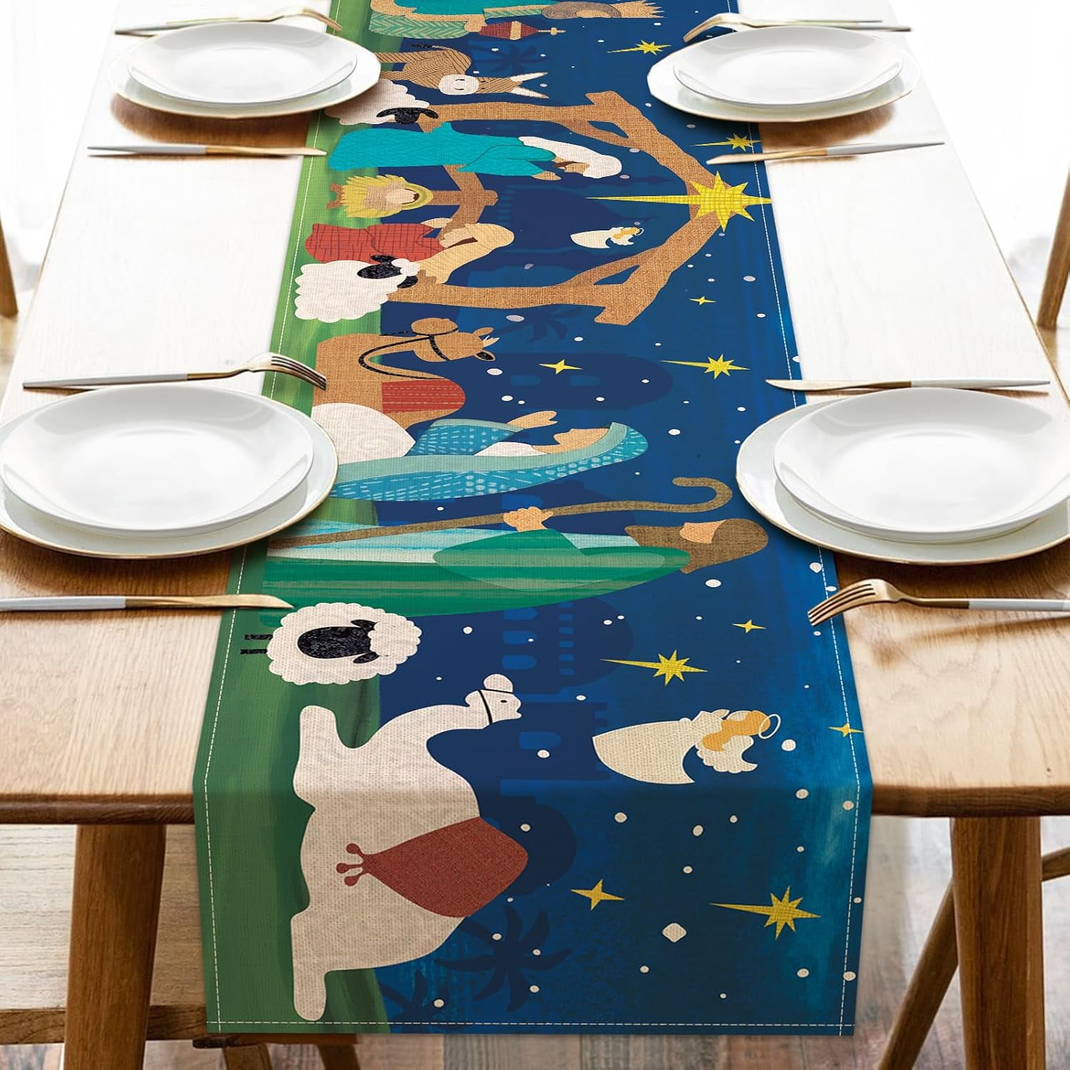 Jesus Nativity Scene Christian Christmas Table Runner, Religious Xmas ...
