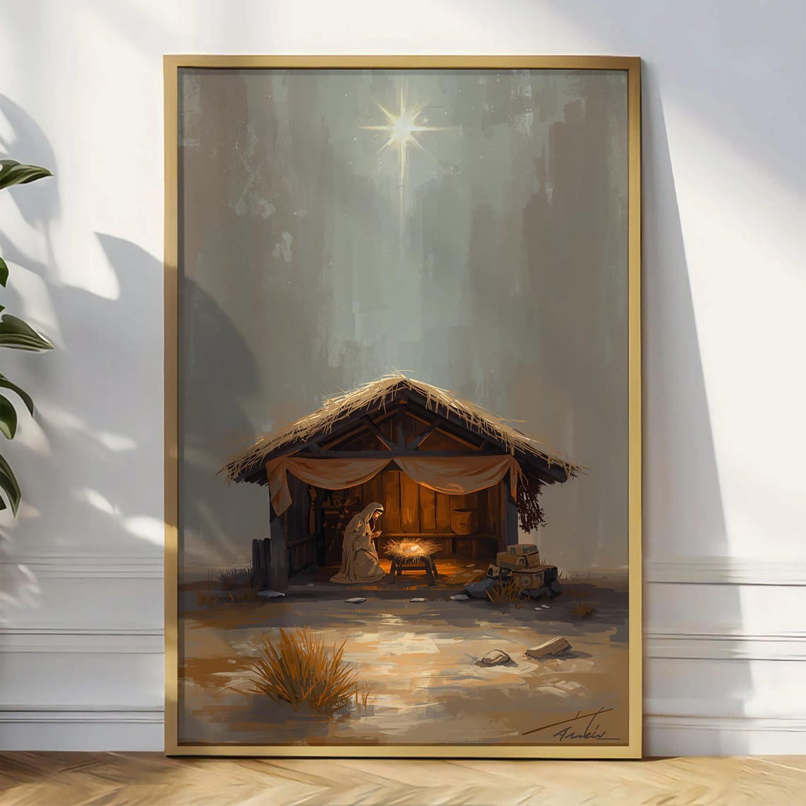 Jesus Nativity Scene Poster, Vintage Winter Printable, Christian ...