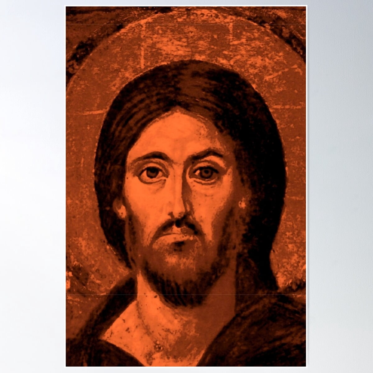 Jesus Orthodox Icon Orange Poster Wall Art, Modern Wall Decor For ...