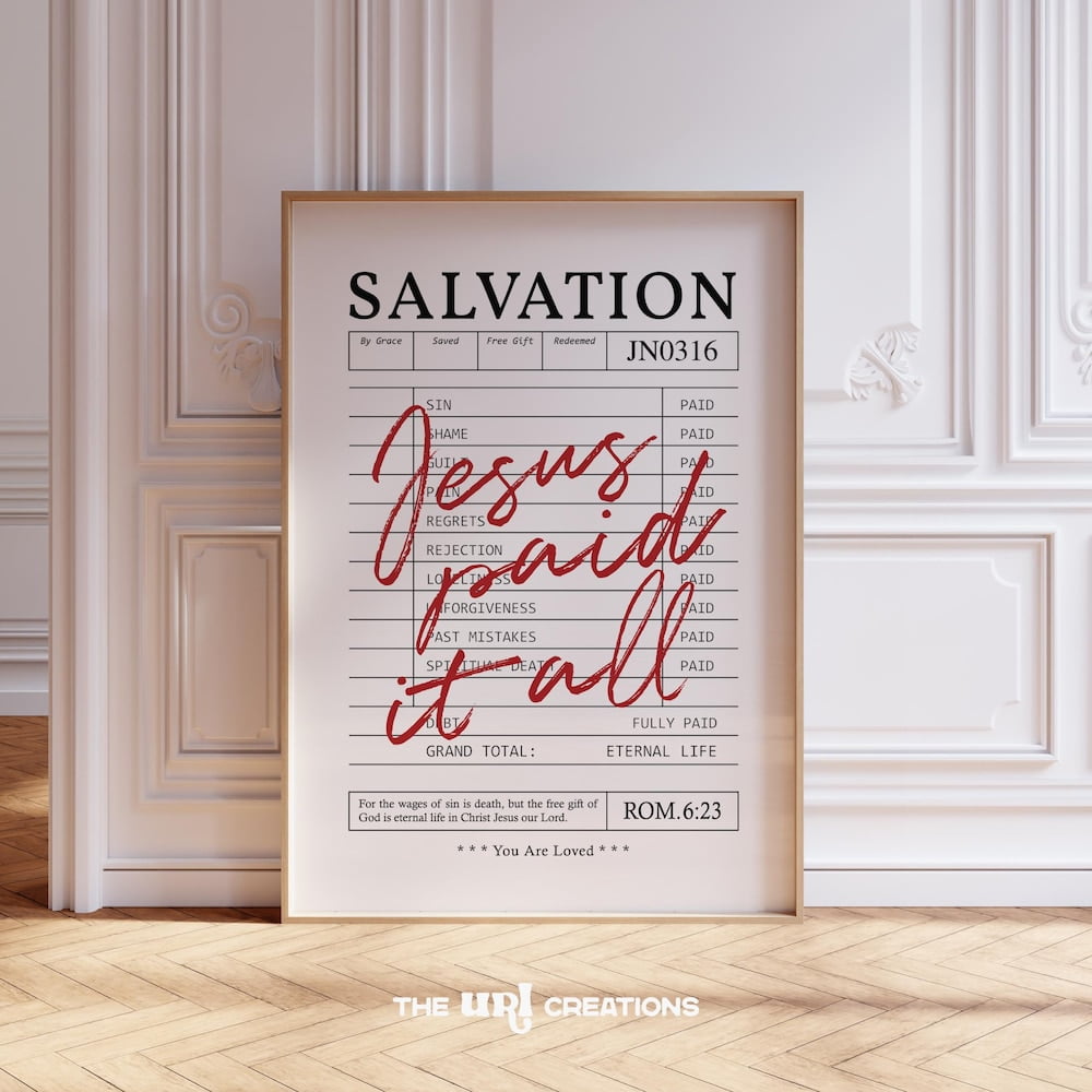 Jesus Paid It All Print, Modern Christian Wall Art, Retro Bible Verse ...