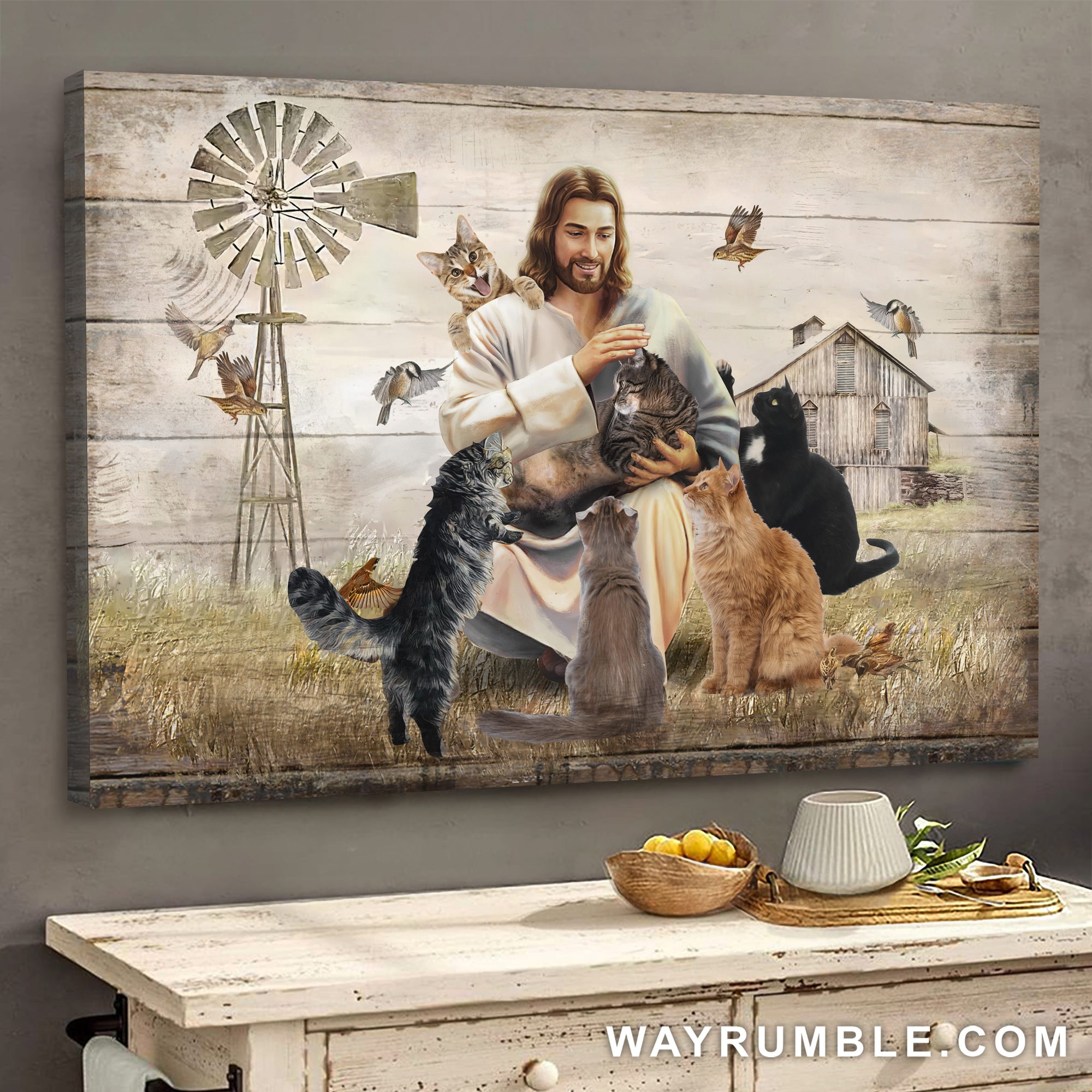 Jesus Painting, Cats, Tranquil farm - Jesus Landscape poster Prints ...