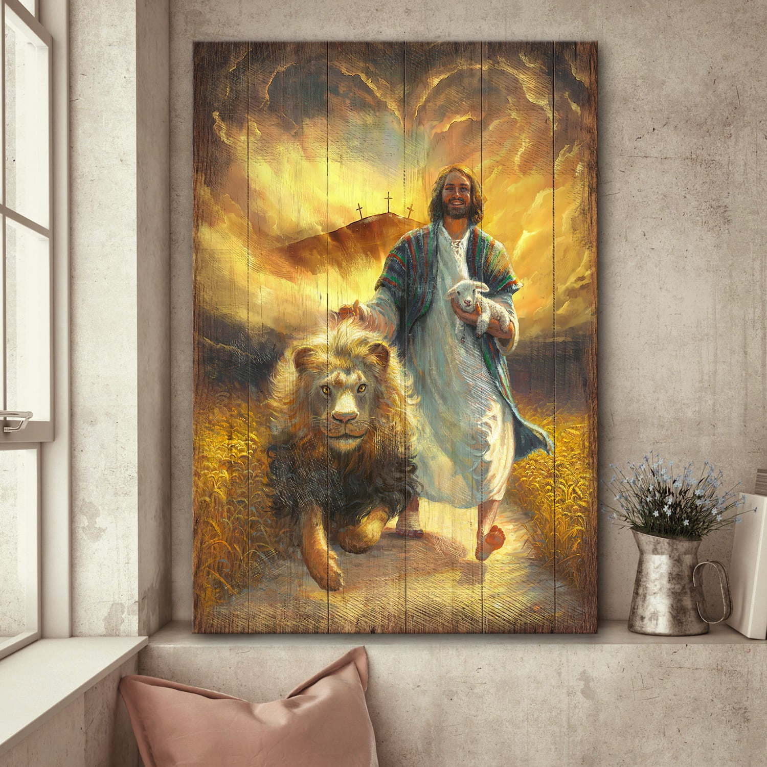 Jesus Painting, Lion Of Judah, Walking With Lamb And Lion - Jesus ...
