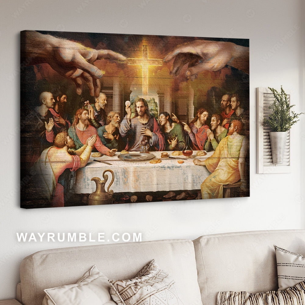 Jesus Painting, Religious Art, Shining Cross, Jesus At The Table With ...