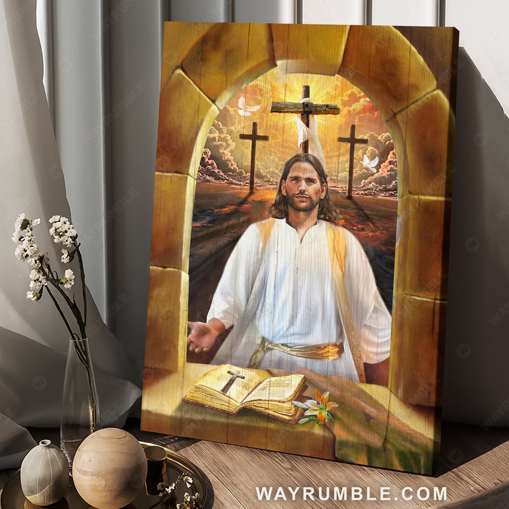 Jesus Painting, Three Crosses, Holy Spirit Dove, Holy Bible - Jesus ...