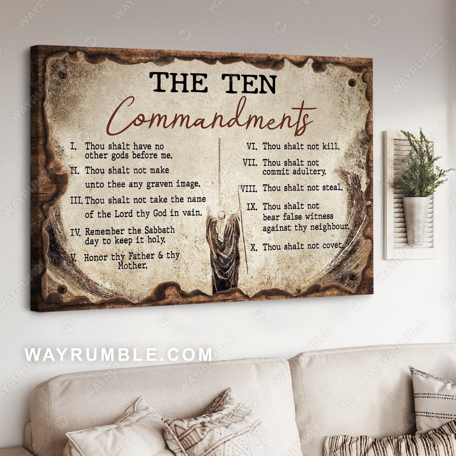 Jesus Painting Wooden Background Ten Commandments Christian Poster ...