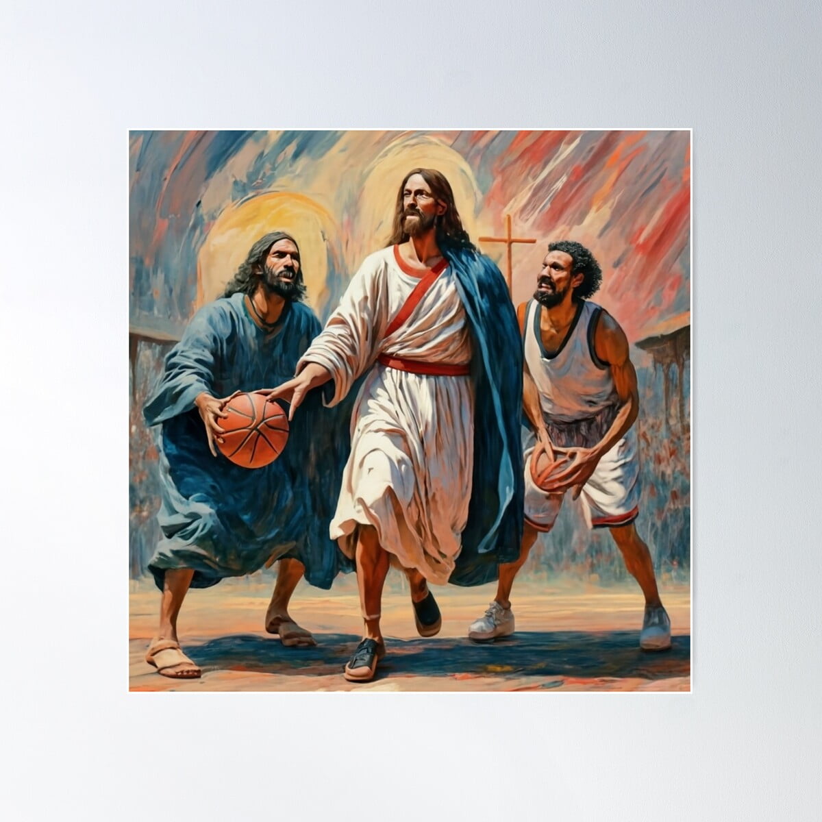 Jesus Playing Basketball "Air Jesus Poster Wall Art, Modern Wall Decor ...