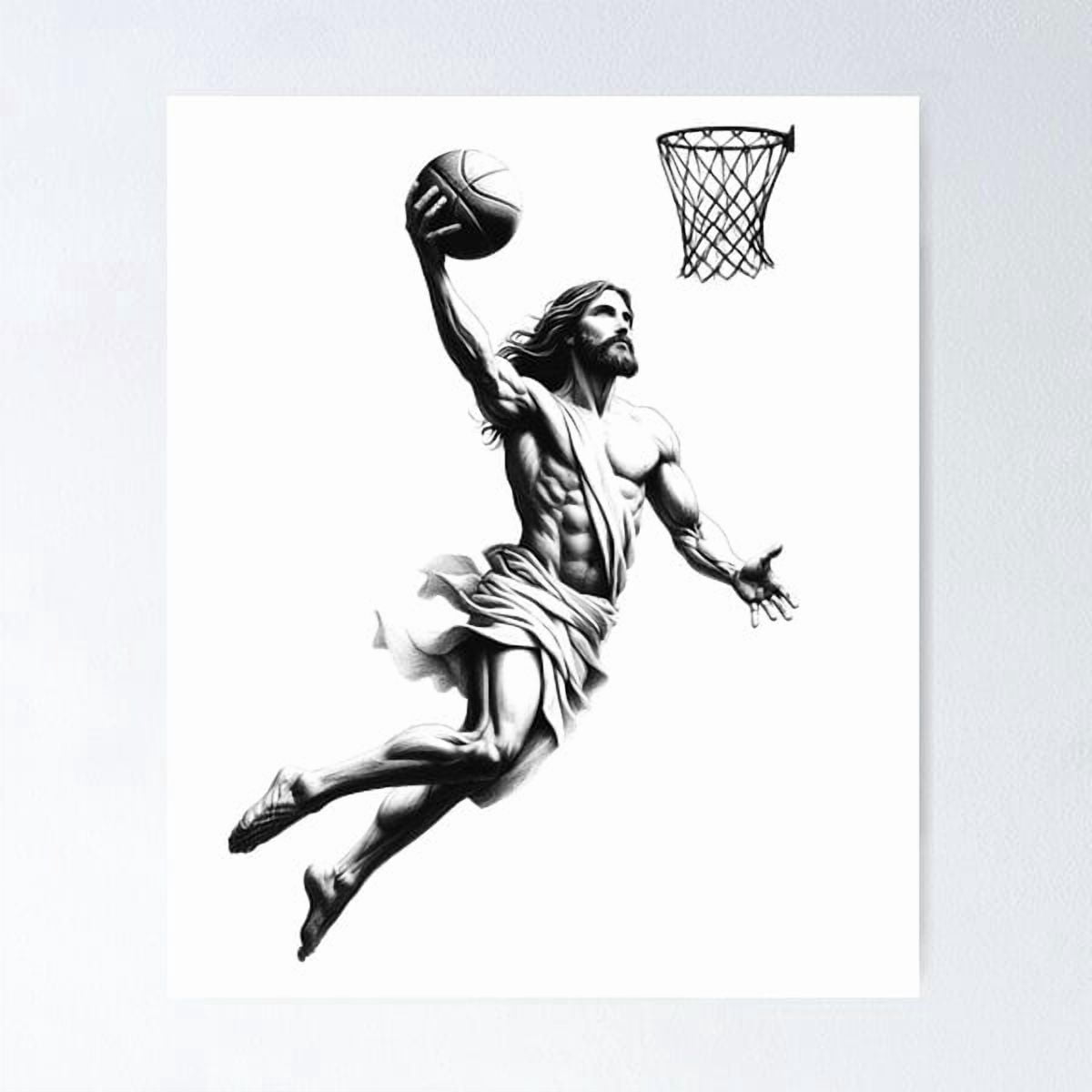 Jesus Playing Basketball Vintage Retro 90S Christian Poster , Poster ...