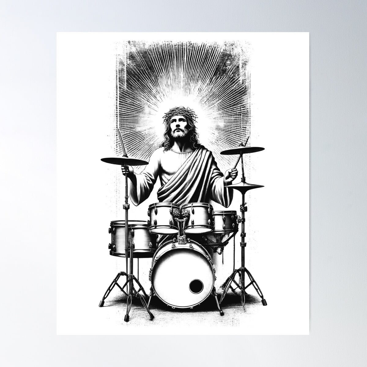 Jesus Playing Drums Christian Vintage Drumkit Player Drummer Poster ...