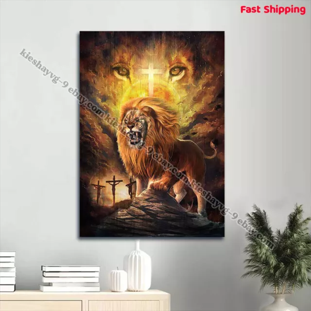 Jesus Poster - Angry Lion Painting, Lion Of Judah, Jesus On The Cross ...