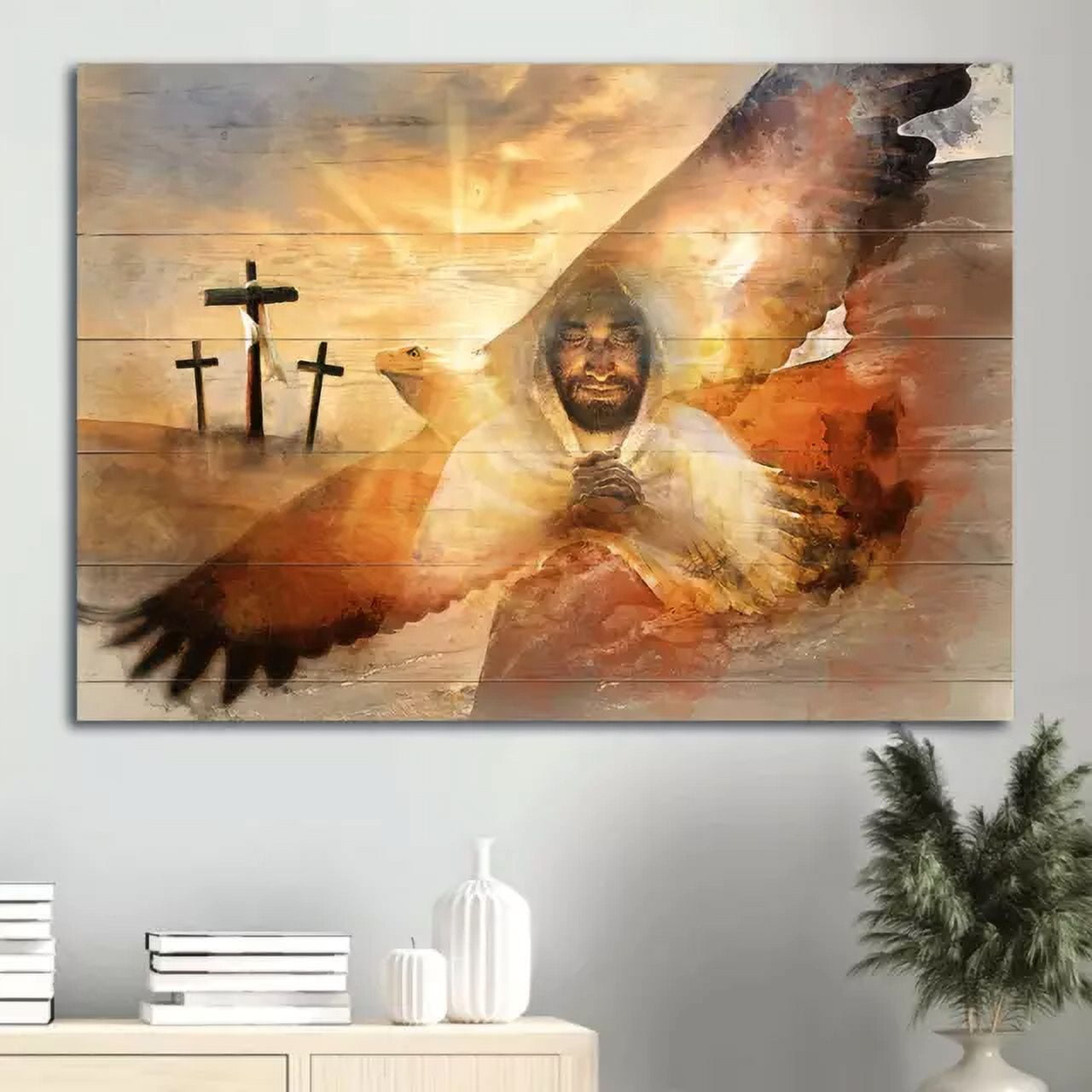 Jesus Poster - Bald Eagle, Three Wooden Crosses, The Lord'S Prayer ...