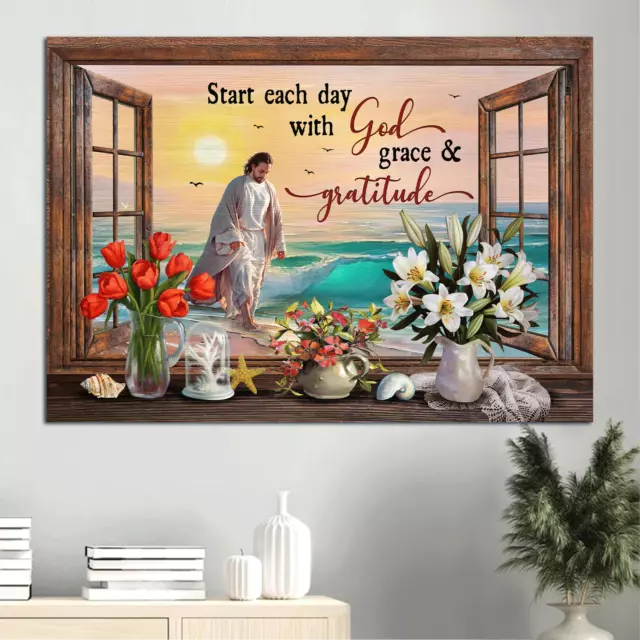 Jesus Poster - Beautiful Beach, Lovely Flower Vase Poster - Gift For ...