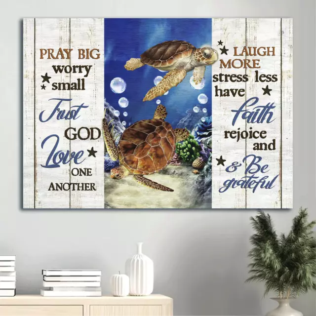 Jesus Poster - Beautiful Sea Turtle, Blue Ocean, Water Bubbles, Pray ...