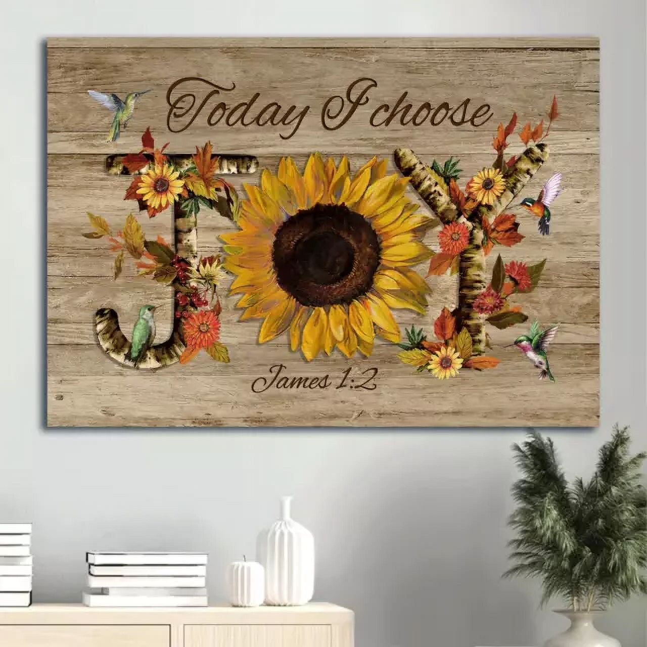 Jesus Poster - Bible Verse, Abstract Sunflower, Watercolor Hummingbirds ...