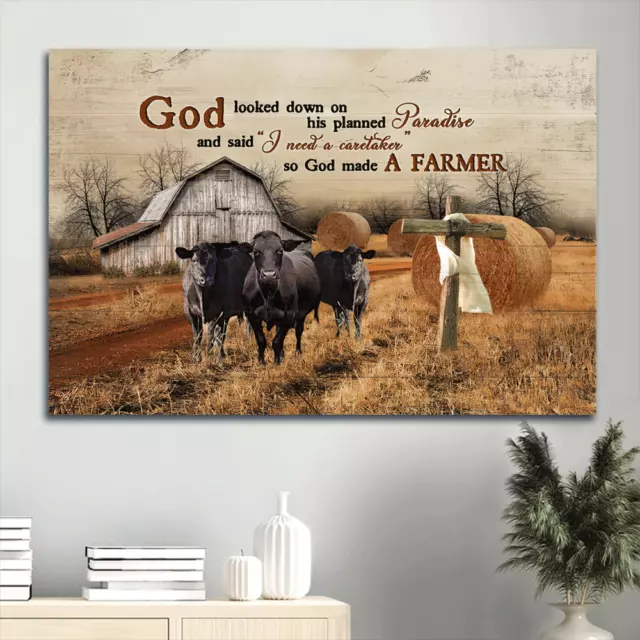 Jesus Poster Black Cow, Rice Field, Old Barn Poster Gift For Christian ...