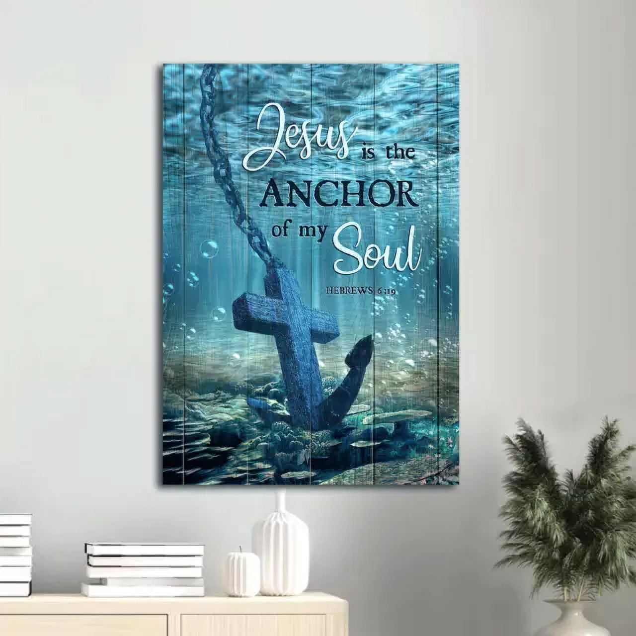 Jesus Poster Blue Ocean, Stunning Anchor, Cross Symbol Poster Gift For ...