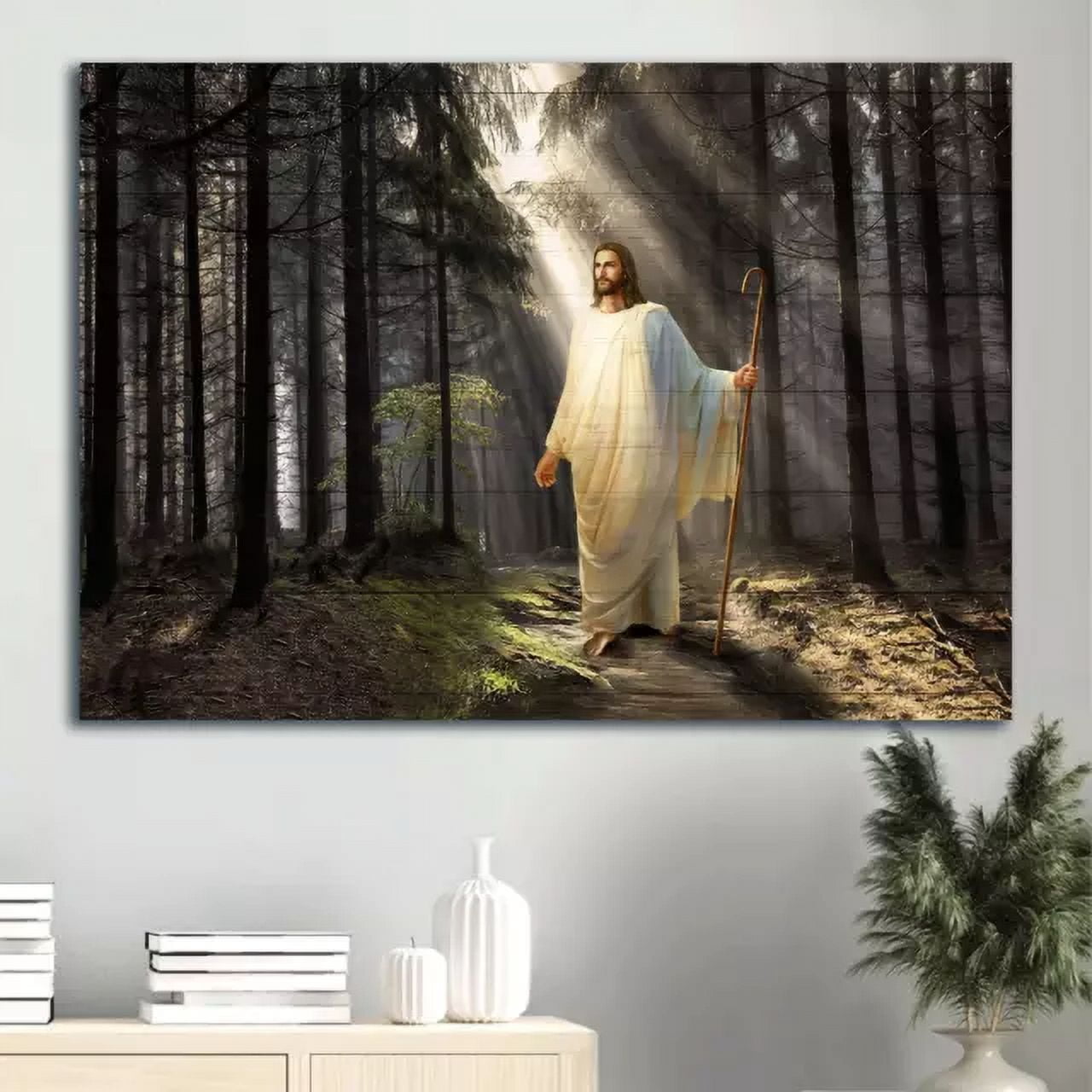 Jesus Poster - Light In Miracle Forest, Religious Painting Poster ...