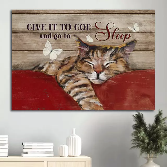 Jesus Poster Sleeping Cat, Sweet Drawing, Butterfly- Gift For Christian ...