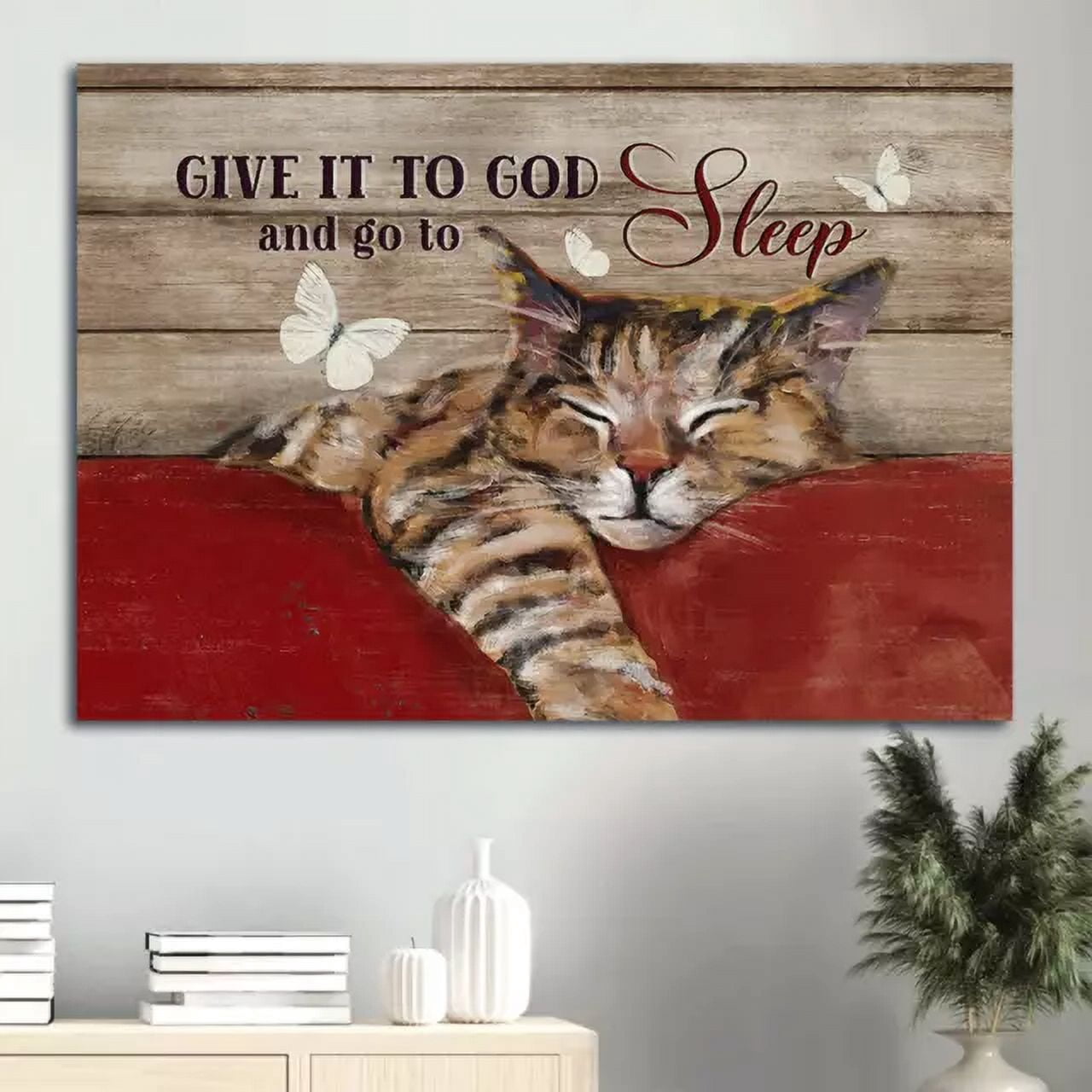 Jesus Poster Sleeping Cat, Sweet Drawing, Butterfly- Gift For Christian ...