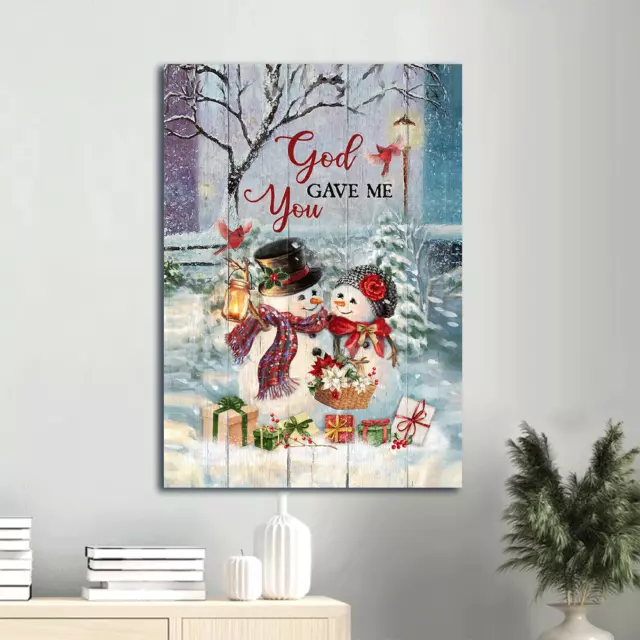 Jesus Poster Snowman Couple, Winter Park- Gift For Christian- God Gave ...