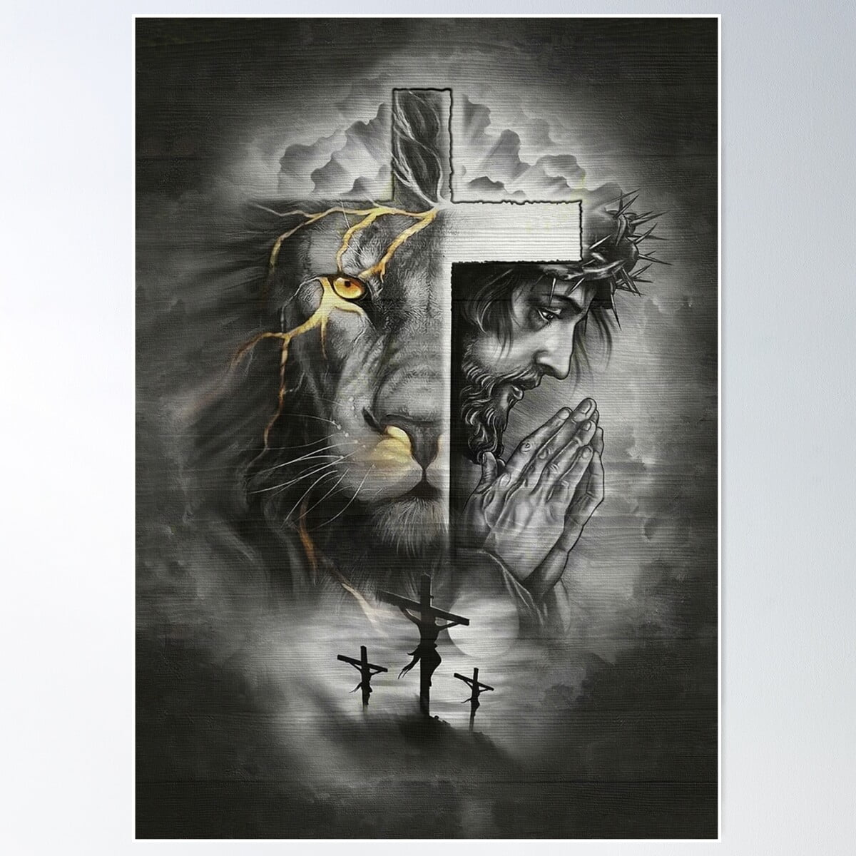 Jesus Pray And The Lion Of Judah Poster Wall Art, Modern Wall Decor For ...