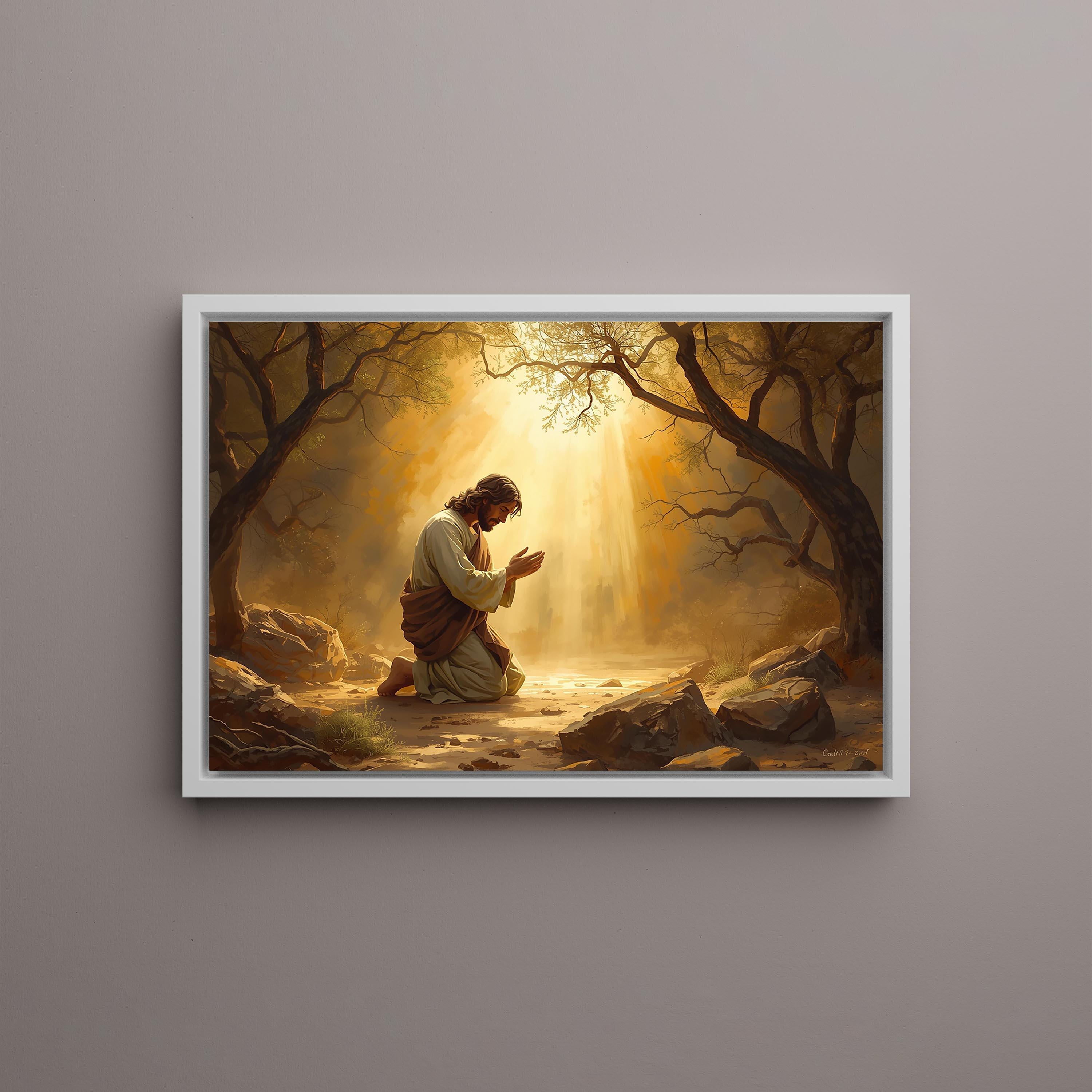 Jesus Praying Under Heavenly Light | Inspirational Christian Wall Art ...