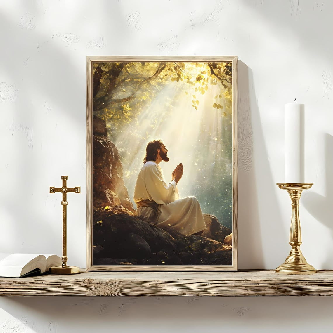 Jesus Praying In Nature, Divine Light Christian Wall Art, Encouraging ...