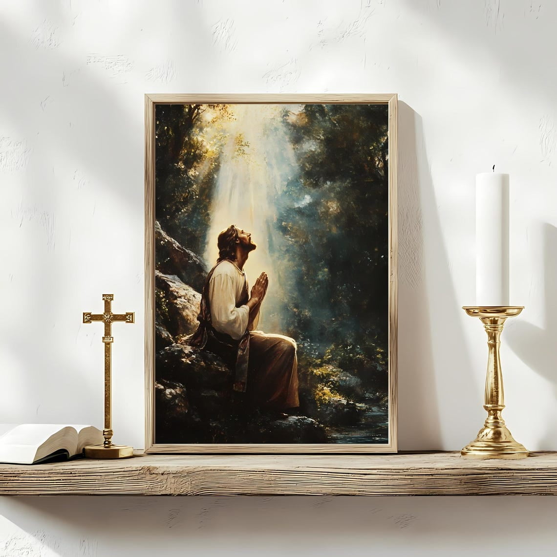 Jesus Praying In The Light, Divine Forest Christian Wall Art, Solitude ...
