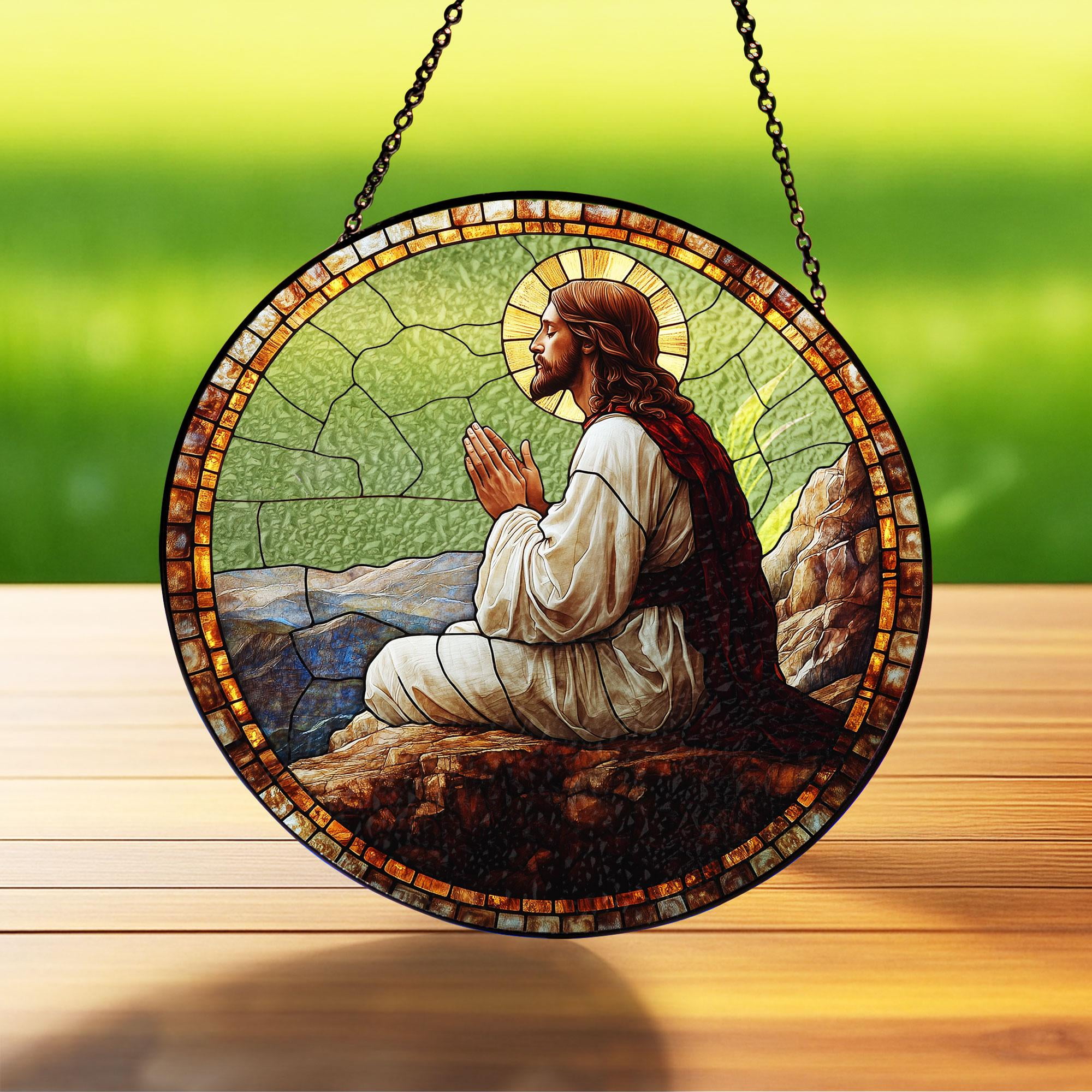 Jesus Praying Stained Glass Suncatcher, Gift for Christian Friend ...