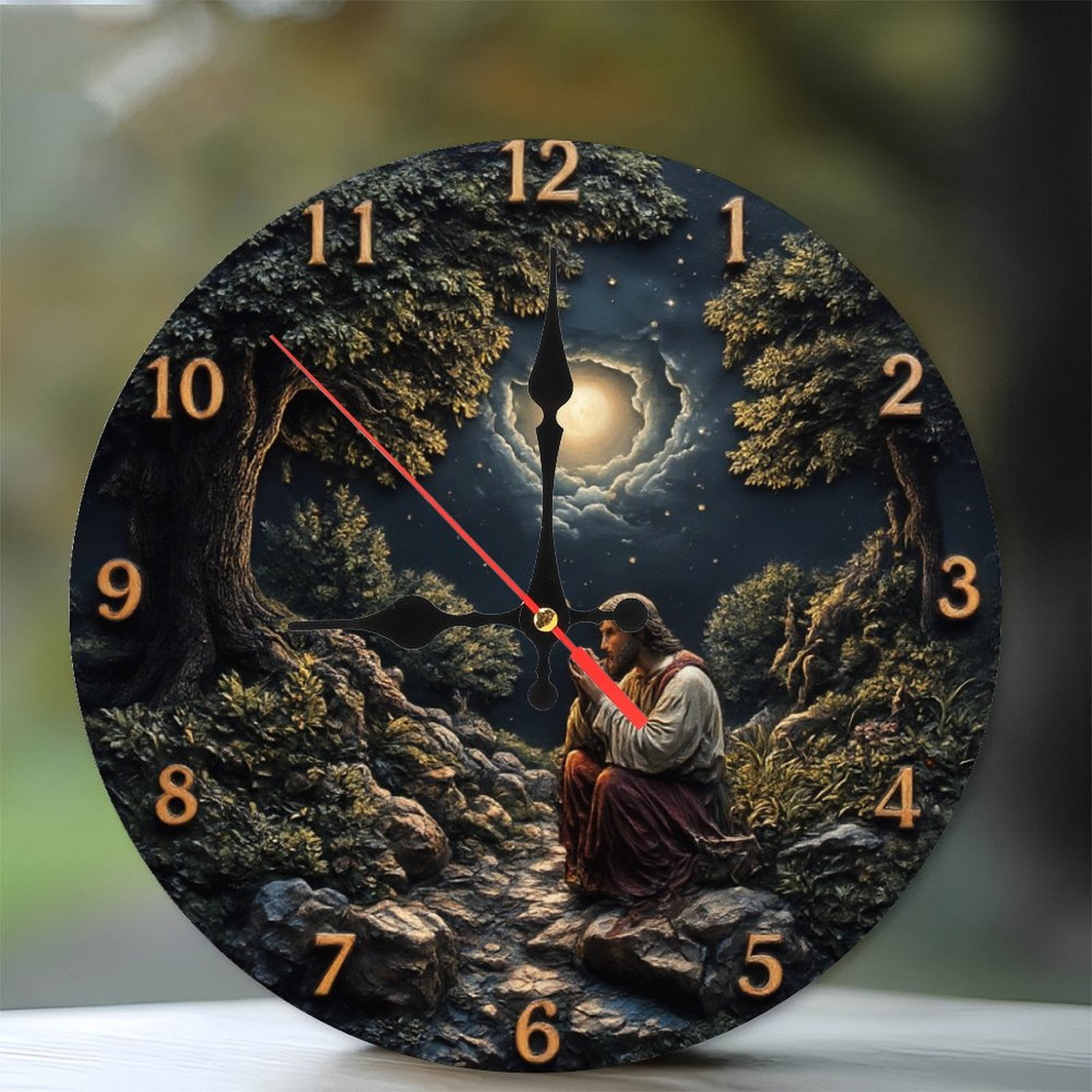 Jesus Praying Wall Clock Religious Art Decor Home Decor 10-Inch Silent ...