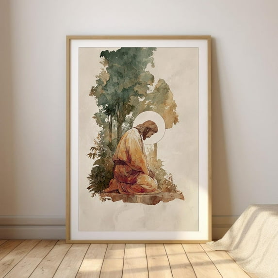 Jesus Praying Watercolor Style Print: Minimalist Christian Art UNFRAMED ...