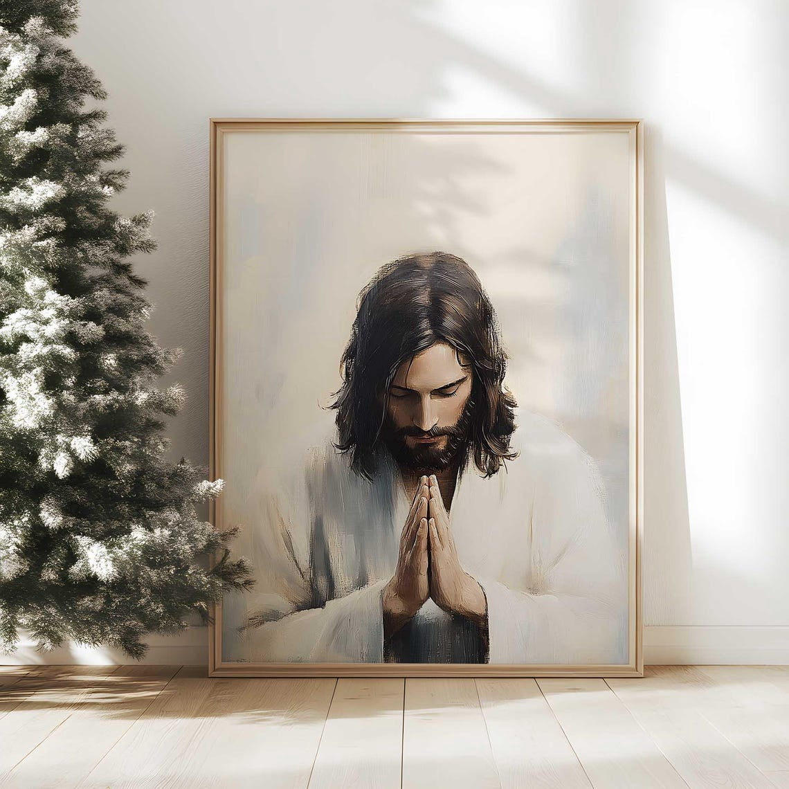 Jesus Praying Winter Art Print, Vintage Christian Wall Art, Holy ...