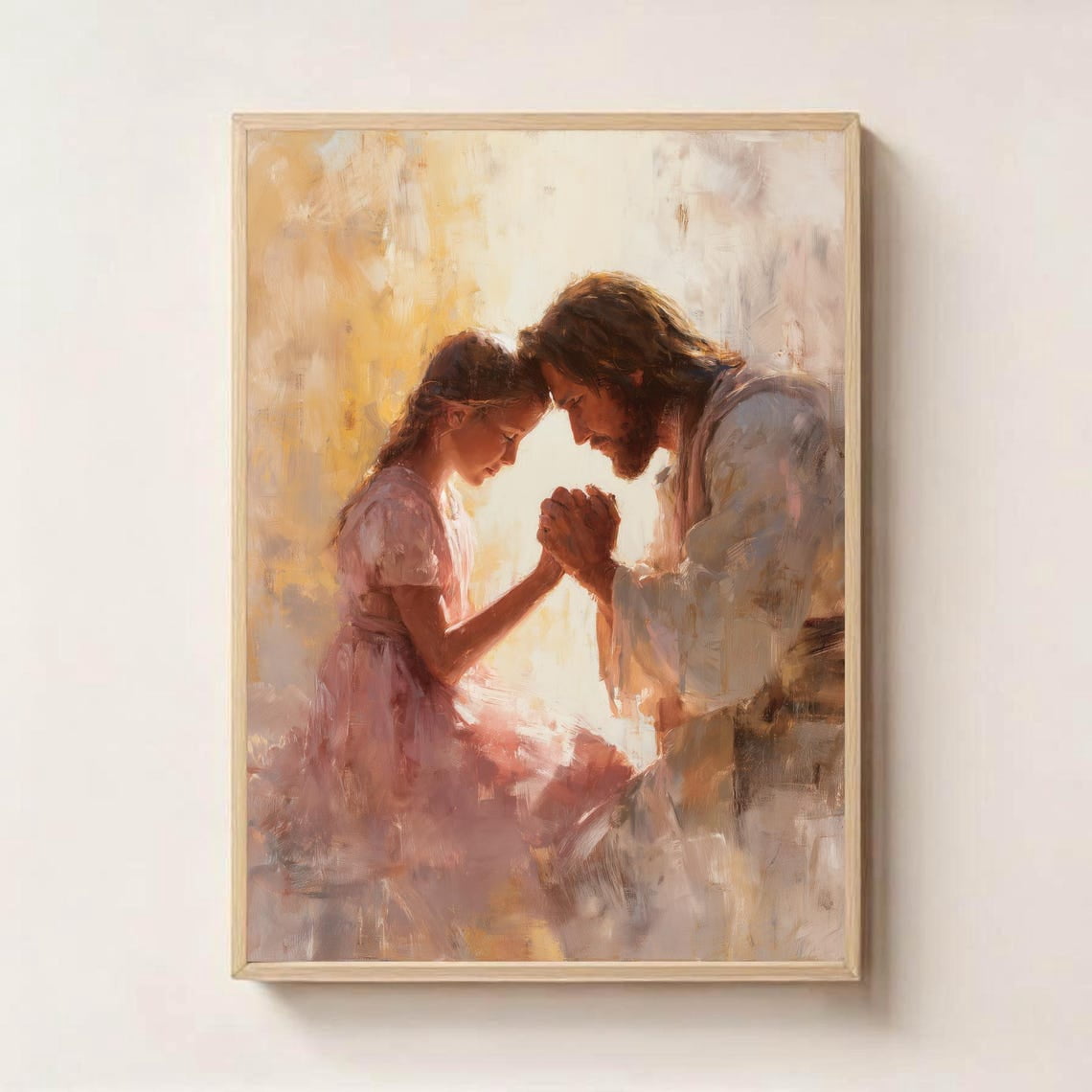 Jesus Praying with a Girl Wall Art Religious Home Decor, Unframed Paper ...
