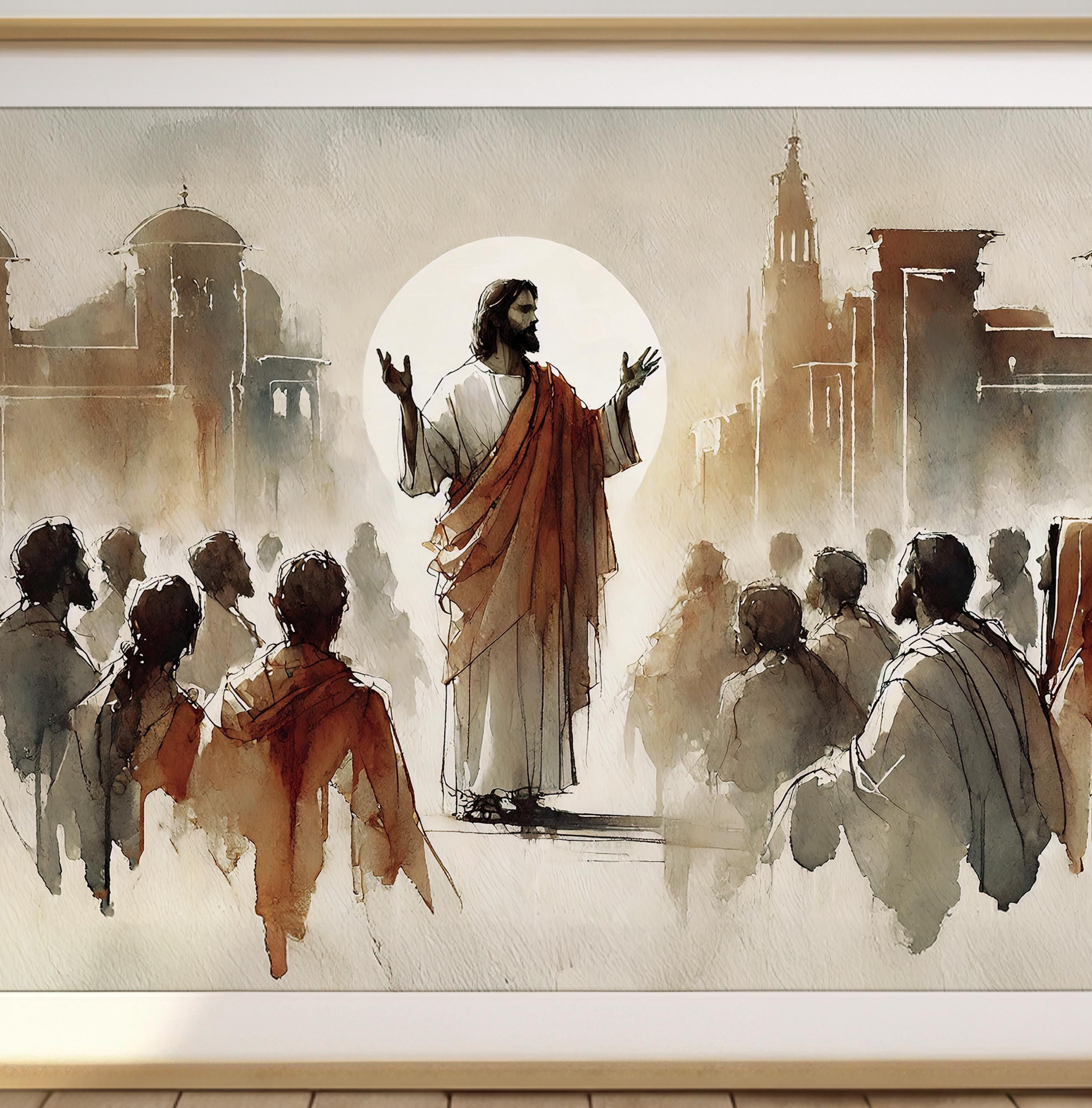 Jesus Preaching To The Crowd – Minimalist Christian Wall Art, Modern ...