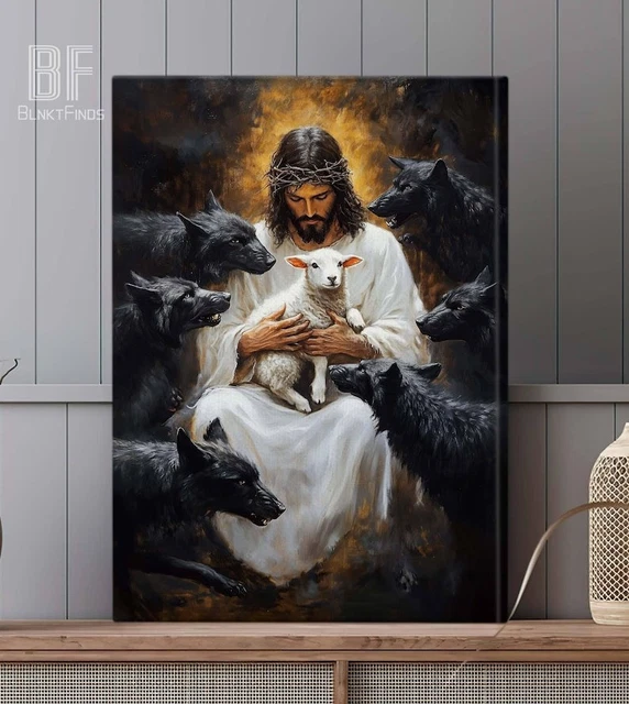 Jesus Protecting Lamb From Wolves Poster, Spiritual Christian Art ...