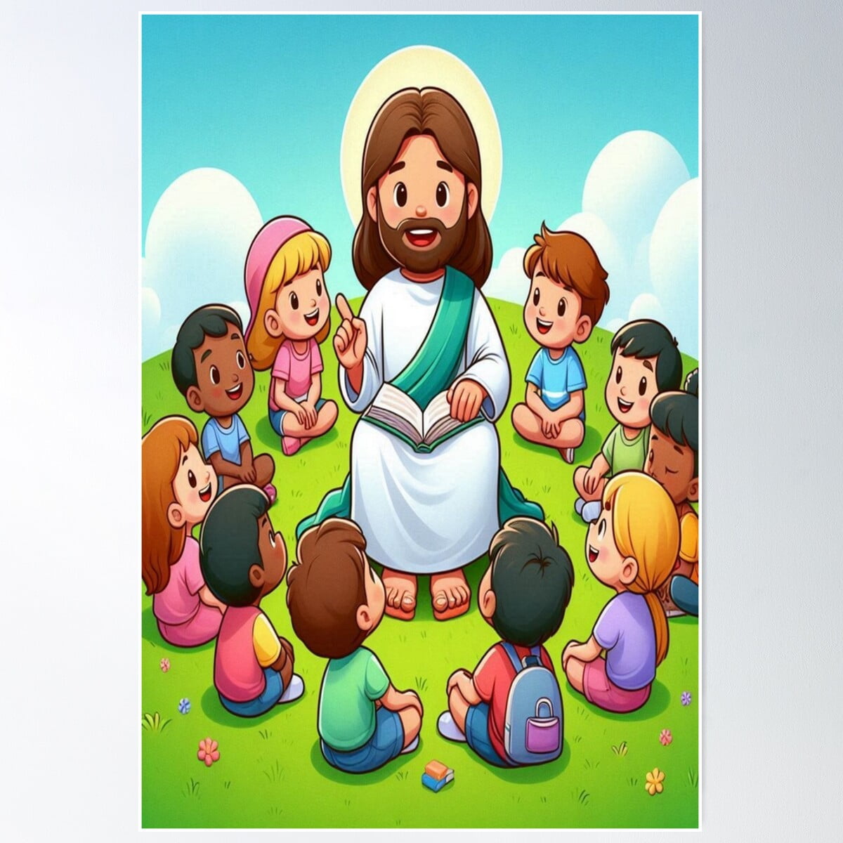 Jesus Reading The Bible To The Little Children Poster Wall Art, Modern ...